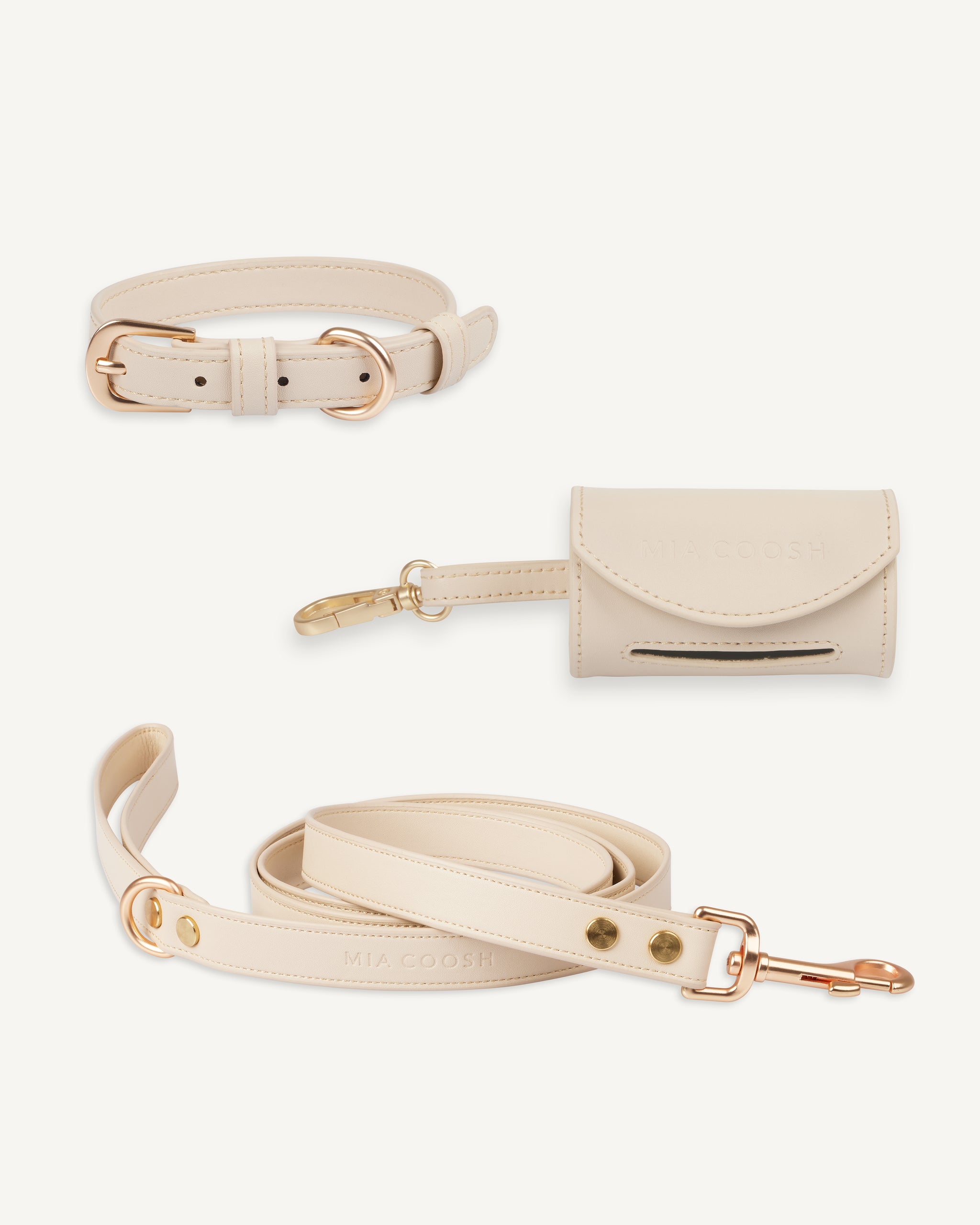 Vegan Leather Dog Collar Walk Set – Vanilla Cream | MIA COOSH